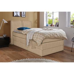 Hapo Boxspringbett mit Bettkasten beige, Strukturstoff