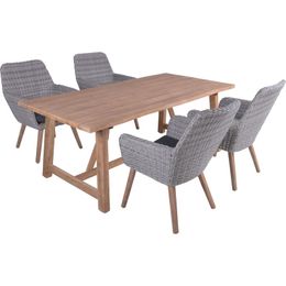 Garden Pleasure Garten-Essgruppe », Tischgruppe »OAKLAND/RAPALLO Set 01«« Set, 4 Sessel, Tisch LxB: 200x100 cm, inkl Auflagen grau, dunkelgrau +...