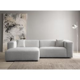 Andas Ecksofa »BAKELS, L-Form in Cord oder Boucle-Stoff, moderne Couch« wahlweise Recamiere rechts/links, bequemer Sitzkomfort hellgrau