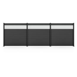 STAKET PRO Gartenzaun &raquo;Komplettzaun Paneel 150&laquo; LxH: 552,6x187 cm, 3 Elemente &aacute; 180 cm Breite + Fl&auml;chendruck 84 schwarz Aluminium, Glas