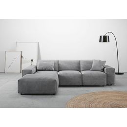 Andas Ecksofa »Glimminge L-Form auch in Breitcord, Feincord + Easy care-Bezug, « Breite 264, Zierkissen grey
