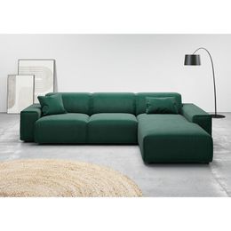 Andas Ecksofa »Glimminge auch in Breitcord, Feincord, Bouclé + Easy care-Bezug« L-Form, Breite 294, Zierkissen grün