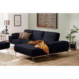 W.Schillig Ecksofa &raquo;run, Designsofa, bequem, L-Form&laquo; mit elegantem Holzsockel, F&uuml;&szlig;e in Chrom gl&auml;nzend, Breite 299 cm blau Longlife Xtra-Leder Z73: 