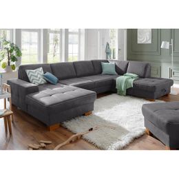 Home Affaire Wohnlandschaft &raquo;Puccini U-Form&laquo; mit Federkern, Sitztiefenverstellung, Kontrastnaht grau Luxus-Microfaser (100% Polyester);Luxus-