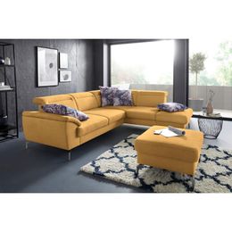 Sit & More SIT&MORE Ecksofa »Percy L-Form« 15 cm Fußhöhe, Sitztiefenverstellung, wahlweise in 2 Fußfarben mustard