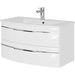SAPHIR Waschtisch »Serie 7045 Mineralmarmor-Waschtisch und Unterschrank, 91 cm breit« Waschplatz mit 2 Schubladen, Badmöbel Set mit Waschtisch Weiß...