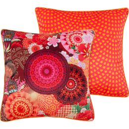 HIP Dekokissen »Yuki« Mit Füllung, 1 Stück, Mit Biese, 30x60, Wendeoptik, Weich, Bunt, Rot rot/multi/orange + bedruckt Obermaterial: 100%...