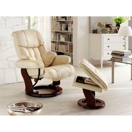 MCA furniture Relaxsessel »Calgary« Fernsehsessel 360°drehbar inkl. Hocker mit Lederbezug Creme/Walnuss