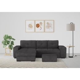 COTTA Ecksofa »Mattina L-Form« mit Hocker, wahlweise mit Bettfunktion & Bettkasten Black