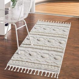 Carpet City Hochflor-Teppich »VALENCIA 930« rechteckig 20 mm Höhe Boho-Stil, Hochtief-Muster/ 3D-Effekt, mit Fransen Creme Obermaterial: 55%...