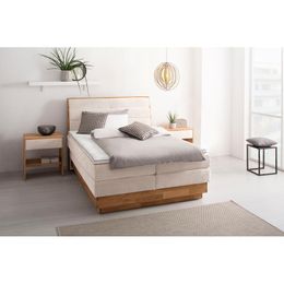 OTTO products Boxspringbett &raquo;Jenna&laquo; ohne LED-Beleuchtung, mit zertifizierten, recycelten Bezugsstoffen beige Polyester