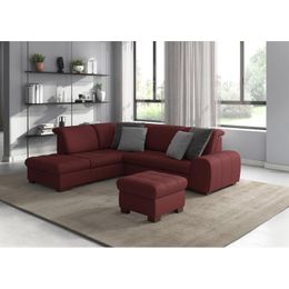 Sit & More SIT&MORE Ecksofa »Luxor L-Form« wahlweise mit Bettfunktion, Stauraum und Kopfteilverstellung bordeaux