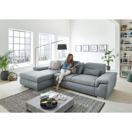 Die PlanBar Ecksofa &raquo;MP-IN17041 L-Form&laquo; mit Sitztiefenverstellung, optional Kopfteilverstellung & Bettfunktion grau 100% Polyester