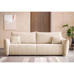 Home Affaire INOSIGN 3-Sitzer »MAVAS Schlafsofa mit Bettkasten« ca.240/108cm (Liegefläche 212/145 cm), Cord, Chenille, Struktur Hellbeige