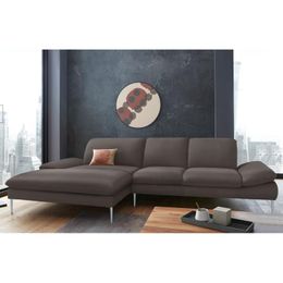 W.Schillig Ecksofa &raquo;enjoy&MORE, Designsofa, bequem, zeitlos und elegant, L-Form&laquo; mit Sitztiefenverstellung, F&uuml;&szlig;e silber matt, Breite 340 cm braun 