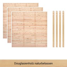 Bm Massivholz Zaun »Kurt Set 3« 3 Zaunelemente 180 x 180cm, 4 Pfosten, Kopf gerundet, Länge 190cm ohne 0