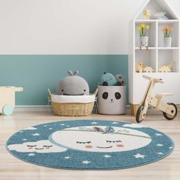 Carpet City Kinderteppich »Anime9383« rund 11 mm Höhe Sternen-Teppich mit Mond, Weicher Flor, Pflegeleicht, Kinderzimmer blau Obermaterial: 100%...