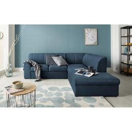 DOMO collection Ecksofa »Topper zeitlos elegant, kompakte Stellmaße, OTTOs Choice, L-Form« mit Ottomane, wahlweise mit Schlaffunktion dunkelblau