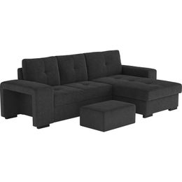 COTTA Ecksofa »Mattina L-Form« mit Hocker, wahlweise mit Bettfunktion & Bettkasten Black