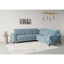 Sit & More SIT&MORE Ecksofa »Sinatra L-Form« optinal mit Kopfteilverstellung und Armteilfunktion, Metallfüße hellblau