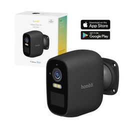 Hombli &Uuml;berwachungskamera &raquo;smarte Batterie Kamera&laquo; Au&szlig;enbereich 2K QHD, farbige Nachtsicht, integrierte Sirene und Flutlicht Schwarz Eingebaute...