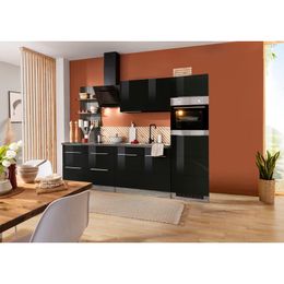 KOCHSTATION Küchenzeile »KS-Brindisi Breite 270 cm« wahlweise mit E-Geräten und Induktion, mit MDF-Fronten und Regal Küche: schwarz + Front:...