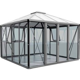 Vitavia Gewächshaus »Minos ESG/HKP, schwarz« Premium mit Pavillondach, 3 mm Sicherheitsglas, Dach 10 mm Hohlkamme silberfarben
