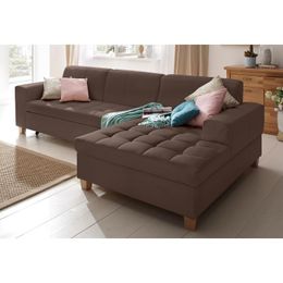 Home Affaire Ecksofa &raquo;Corby L-Form&laquo; wahlweise mit Bettfunktion, Steppung auf Sitzfl&auml;che braun Struktur fein (100% Polyester);Chenille (100% Polyester)