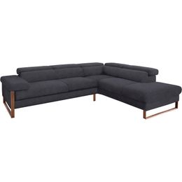 W.Schillig Ecksofa &raquo;finn, Designsofa mit tollem Sitzkomfort, bequem, L-Form&laquo; German Design Award 2016, Fu&szlig;gestell Nussbaum natur, Breite 281 cm grau 