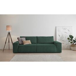 Home Affaire 3-Sitzer »SHERWOOD Schlafsofa (257cm) Cord, Samtvelours, Vintage-Lederoptik« Schlaffunktion mit Bettkasten (ca. 136/200cm) dunkelgrün