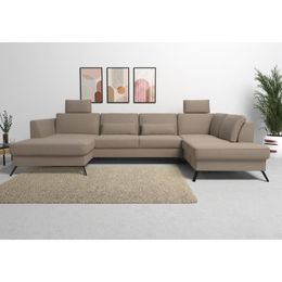 Sit & More SIT&MORE Wohnlandschaft »Olsen U-Form« inklusive Sitztiefenverstellung, wahlweise mit Bettfunktion, 15cm hoch taupe