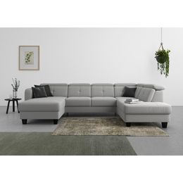 Sit & More SIT&MORE Wohnlandschaft »Belluci U-Form« Kopfteilverstellung und Federkern, wahlweise mit Bettfunktion grey