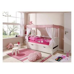 Ticaa Himmelbett &raquo;Lino&laquo; Kiefer massiv wei&szlig; lackiert/rosa Liegefl&auml;che L&auml;nge Breite: 160 cm x 80 cm