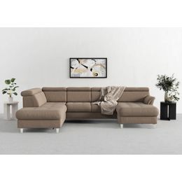 Sit & More SIT&MORE Wohnlandschaft »Marano U-Form« inklusive Kopfteilverstellung, wahlweise mit Bettfunktion, Bettkasten taupe