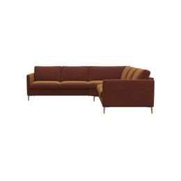 FLEXLUX Ecksofa &raquo;Fiore, gleichschenklig, bequem durch hochwertigem Sitzaufbau&laquo; schmale Armlehnen, Kaltschaum, F&uuml;&szlig;e Alu+ Eiche braun 100% Polyester