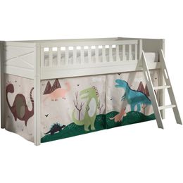 Vipack Hochbett »Scott« Made in Europe, mit schräger Leiter, LF 90x200 cm, Vorhang, Tunnel, 7 Designs weiß + Beige Dino + weiß + weiß