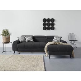 COTTA Ecksofa »Mia L-Form mit 3 Zierkissen« wahlweise mit Bettfunktion, Bettkasten, Beleuchtung & Wireless-Charger black