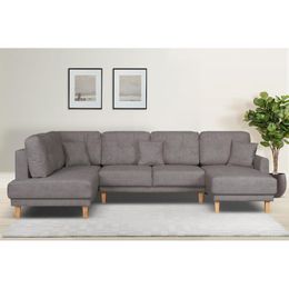 Home Affaire Wohnlandschaft »TRIPLO U-Form wahlweise mit Schlaffunktion, B/T/H: 310/192/90 cm« Schlafsofa, auch mit Bettkasten, Steppung im...
