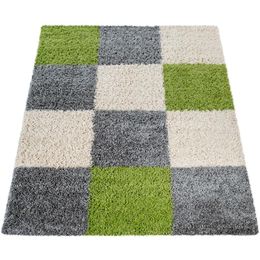 Paco Home Hochflor-Teppich »Mango 316« rechteckig 34 mm Höhe weicher Shaggy, modernes kariertes Design grün Obermaterial: 100% Polypropylen B : 200...
