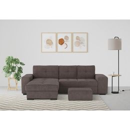 COTTA Ecksofa »Mattina L-Form« mit Hocker, wahlweise mit Bettfunktion & Bettkasten Brown