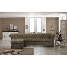 Home Affaire Chesterfield-Sofa &raquo;Rysum L-Form&laquo; Chesterfield-Optik mit Ottomanen-Abschlu&szlig; grau Luxus-Microfaser Lederoptik (100% Polyester);Kunstleder
