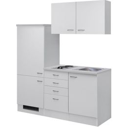 Flex-Well K&uuml;chenzeile &raquo;Wito&laquo; Gesamtbreite 160 cm, mit Einbau-K&uuml;hlschrank, Kochfeld und Sp&uuml;le etc. K&uuml;che: wei&szlig; + Front: Wei&szlig; + Korpus: wei&szlig; +...