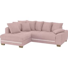 MR. COUCH Ecksofa »Nikita II, L-Form« mit Kaltschaum, RGB-LED Beleuchtung, wahlweise mit Bett, Bettkasten Stripes 8626 flamingo