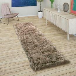 Paco Home Hochflor-Läufer »Playa 960« rechteckig 64 mm Höhe Läufer, Kunstfell, Flokati-Optik, weich und flauschig, Uni-Farben beige Obermaterial:...