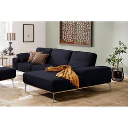 W.Schillig Ecksofa &raquo;run, Designsofa mit tollem Sitzkomfort, bequem, L-Form&laquo; mit elegantem Holzsockel, F&uuml;&szlig;e in Silber matt, Breite 319 cm blau Longlife
