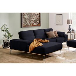 W.Schillig Ecksofa »run, Designsofa, bequem, L-Form« mit elegantem Holzsockel, Füße in Chrom glänzend, Breite 299 cm dark blue W82