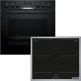 Bosch Induktions Herd-Set »HND617LS67« mit Backwagen Hydrolyse Backwagen mit ausziehbarer Tür für bequemes Kochen & Backen Schwarz LCD-Display...