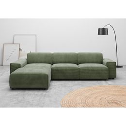 Andas Ecksofa »Glimminge auch in Breitcord, Feincord, Bouclé + Easy care-Bezug« L-Form, Breite 294, Zierkissen oliv