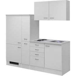 Flex-Well K&uuml;chenzeile &raquo;Wito&laquo; Gesamtbreite 190 cm, mit Apothekerschrank, mit Einbau-K&uuml;hlschrank etc. K&uuml;che: wei&szlig; + Front: Wei&szlig; + Korpus: wei&szlig; +...