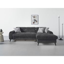 COTTA Ecksofa &raquo;Mia L-Form mit 3 Zierkissen&laquo; wahlweise mit Bettfunktion, Bettkasten, Beleuchtung & Wireless-Charger grau 90% Polyester 10% Polyamid